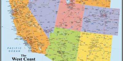 Kort over USA west coast - Kort på vestkysten af USA (Nordamerika ...